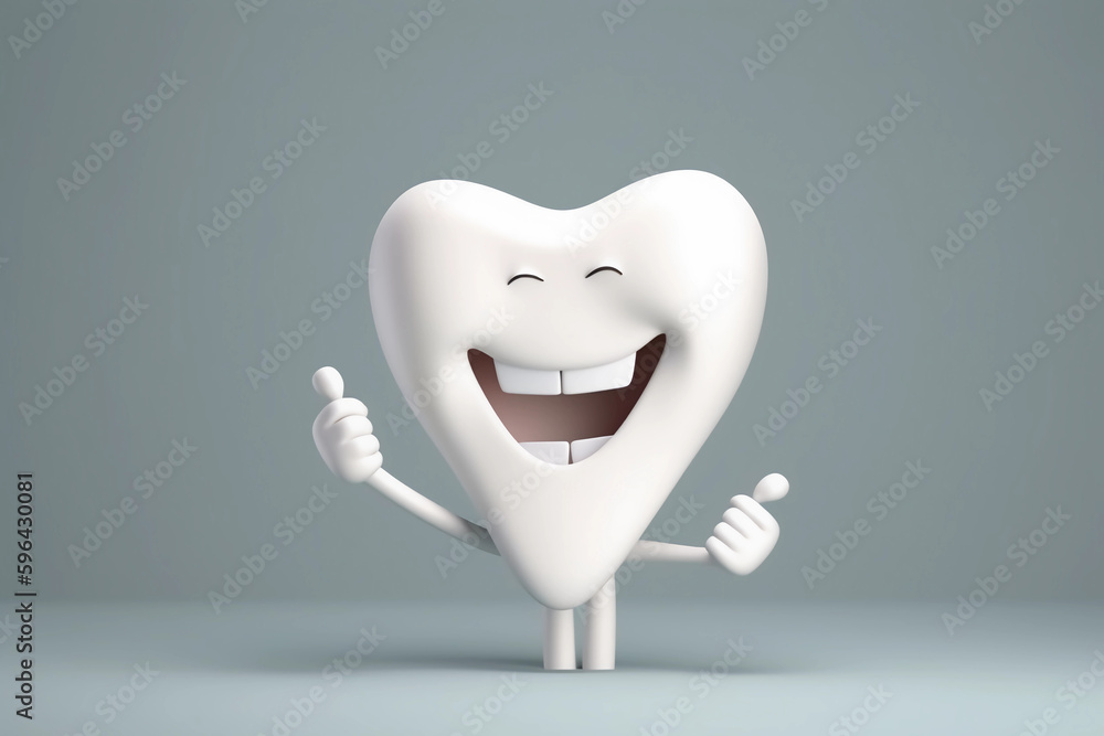 3D realistic happy white tooth , Tooth cartoon characters with thumbs ...