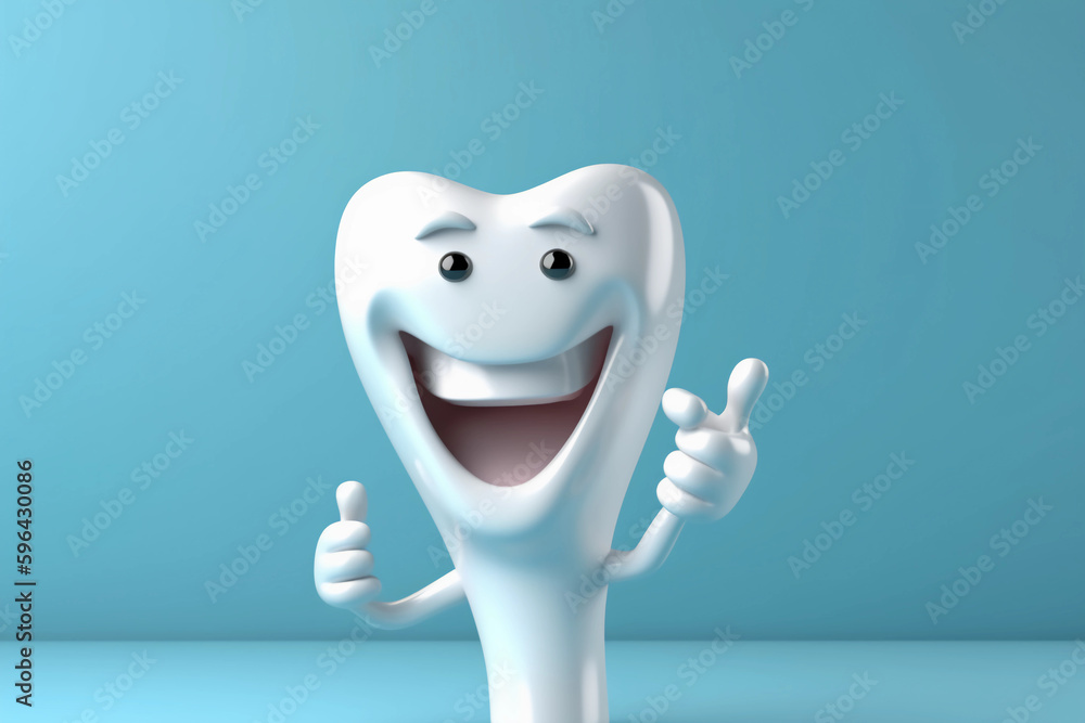 3D realistic happy white tooth , Tooth cartoon characters with thumbs ...