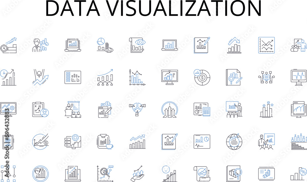 Data visualization line icons collection. Targeting, Banners, Clicks ...
