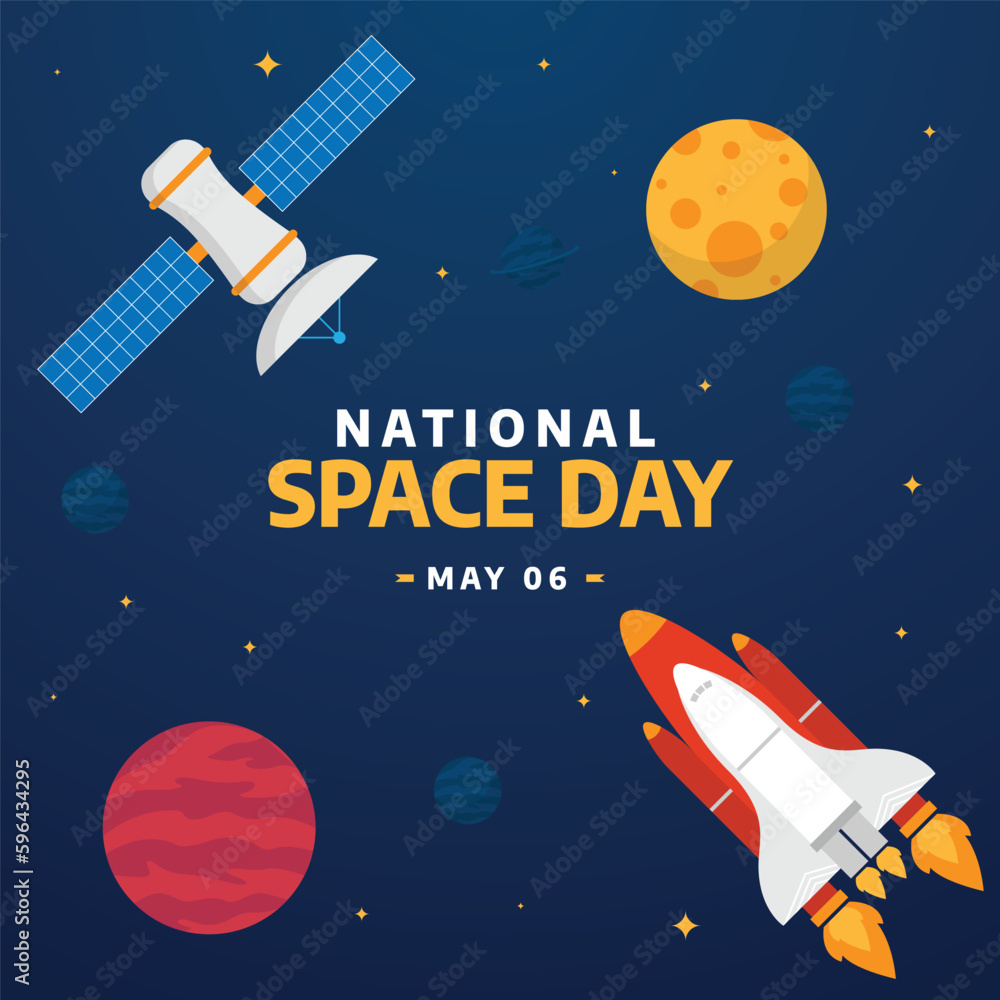 national space day celebration design template. space vector scene with ...