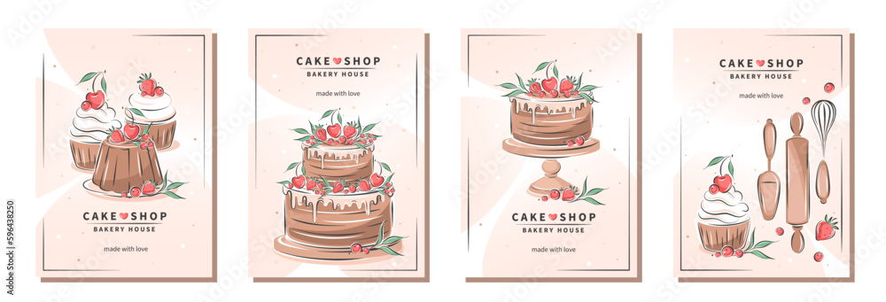 Set of design sample flyers for pastry and bread shop, cooking, dessert ...