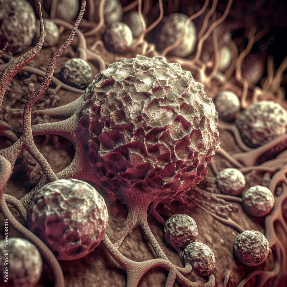 Macrophage cells, artificially colored immune cells at high ...