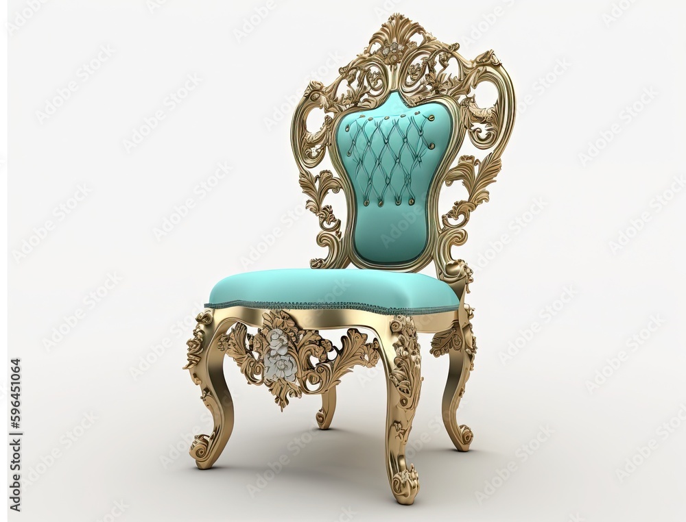 Luxury blue and gold baroque style chair isolated on a white background ...