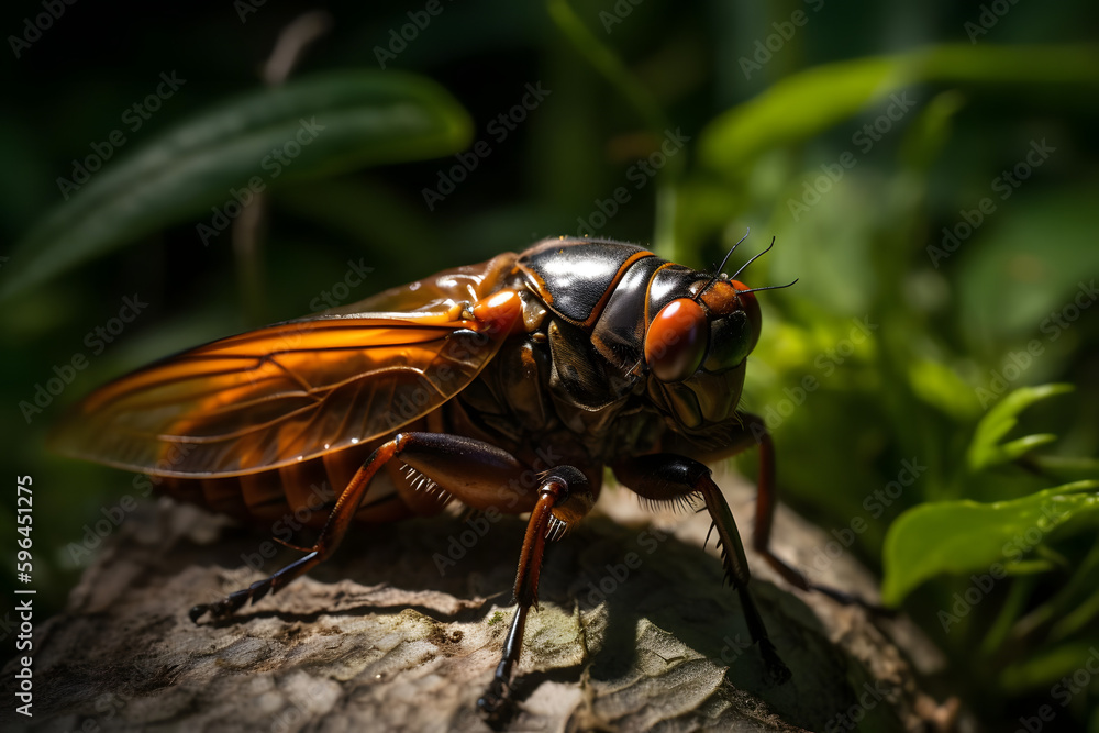 The sound of cicadas buzzing in the trees and the distant hum of ...