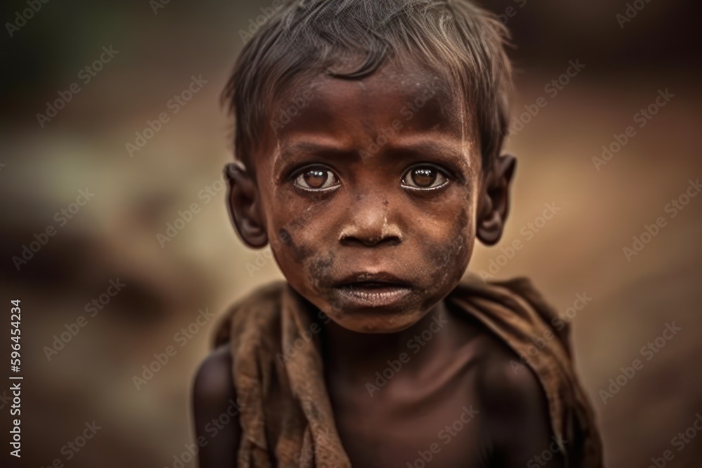 Hungry, starving, poor little child looking at the camera. Generative ...