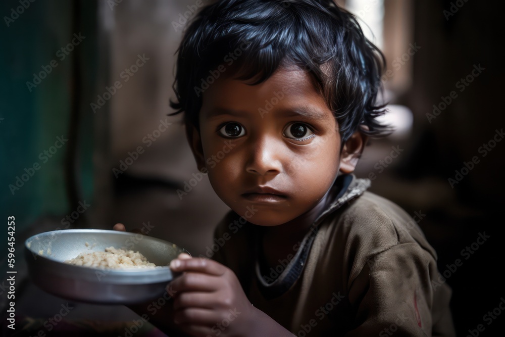 Hungry, starving, poor little child looking at the camera. Generative ...