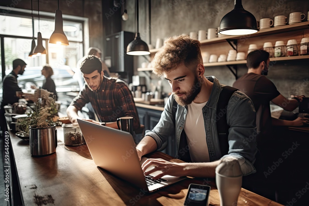 Generative AI Artistry: Depiction of People Working in a Cafe Stock ...
