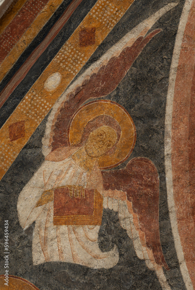 Ancient wall painting of an angel as the symbol of the evangelist ...