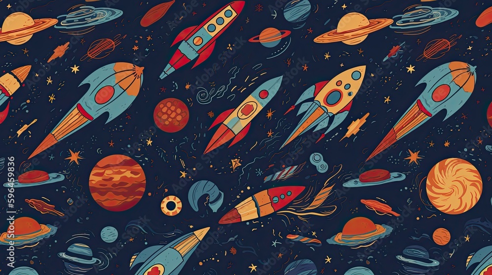 Space and rocket ship theme wallpaper, wrapping paper created with ...