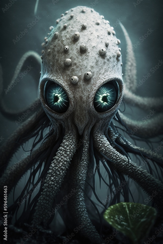 A creepy and eerie alien being with pale scaly skin and a elongated ...