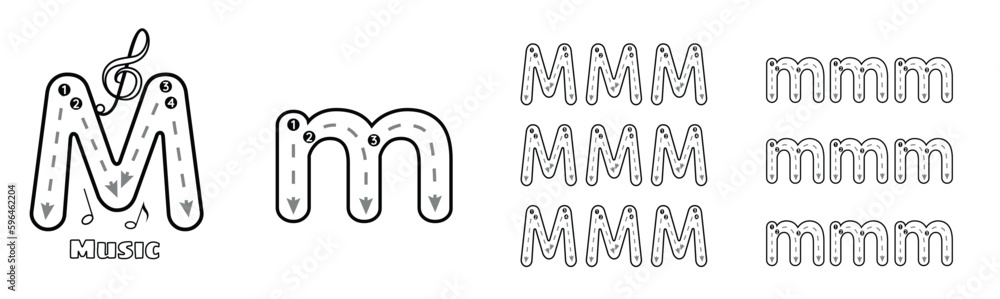 Letter M trace uppercase and lowercase ABC alphabet worksheet for kids ...