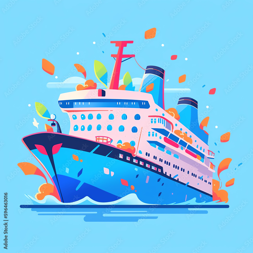 Colorful Cartoony Cruise Ship Vector Illustration - Fun and Leisure ...