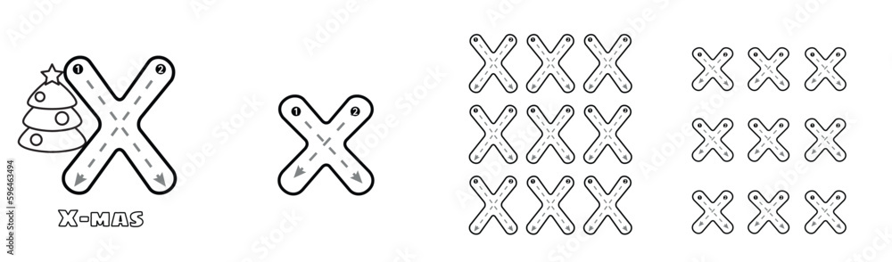 Letter X trace uppercase and lowercase ABC alphabet worksheet for kids ...