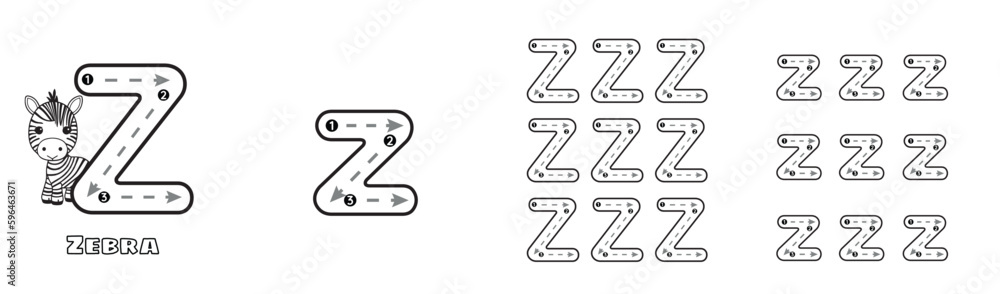 Letter Z trace uppercase and lowercase ABC alphabet worksheet for kids ...