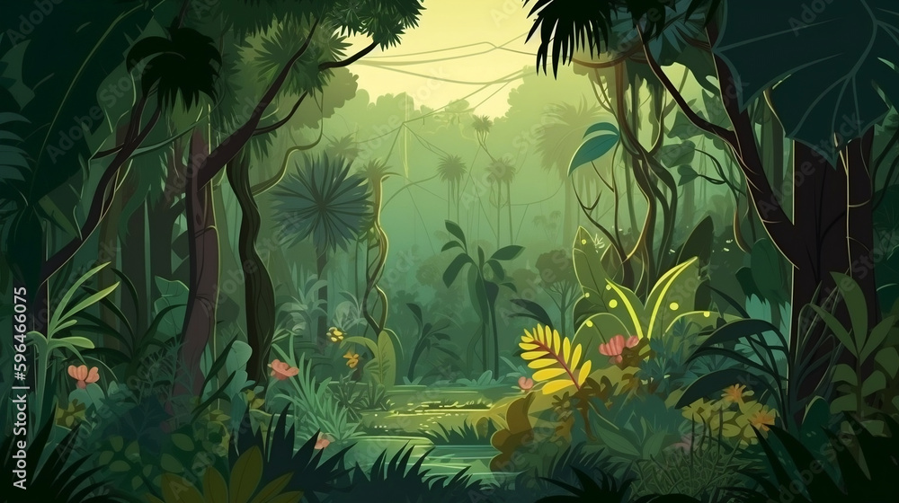 Vector cartoon illustration of background rainforest, Generative Ai ...