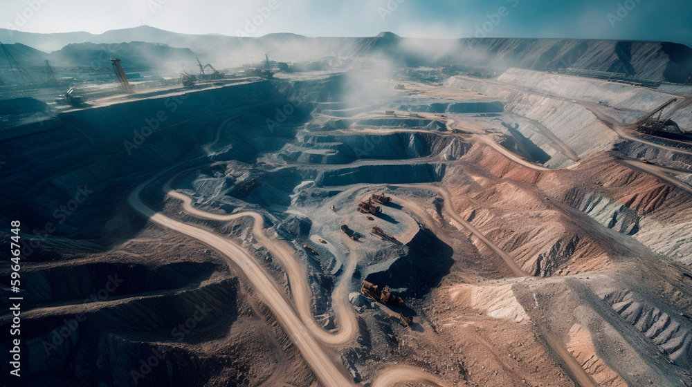 mining at a height. industrial terraces on a mineral mine with an open ...