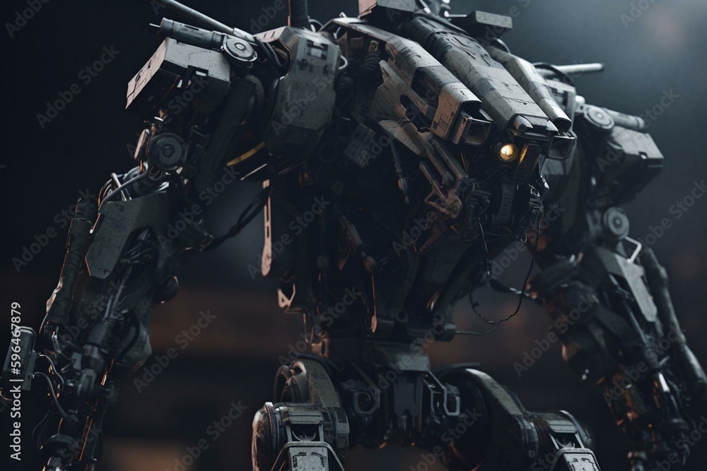 Detailed military mech concept with cloth elements, wires, cables, and ...