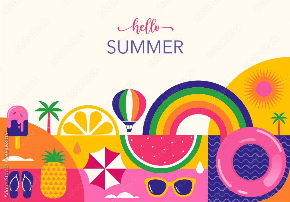 Colorful Geometric Summer Background, poster, banner. Summer time fun ...