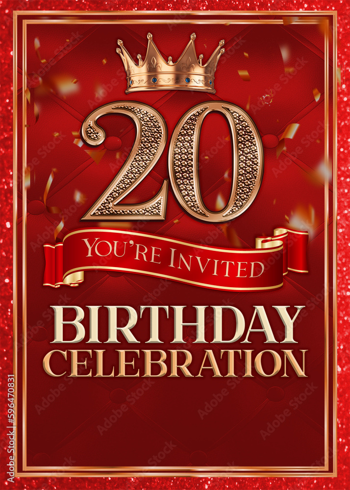 20th Red Birthday Celebration Invitation Template Design Stock ...