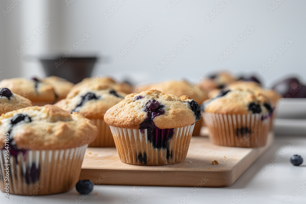 Blueberry muffins, white kitchen. Light and airy. Food photography ...