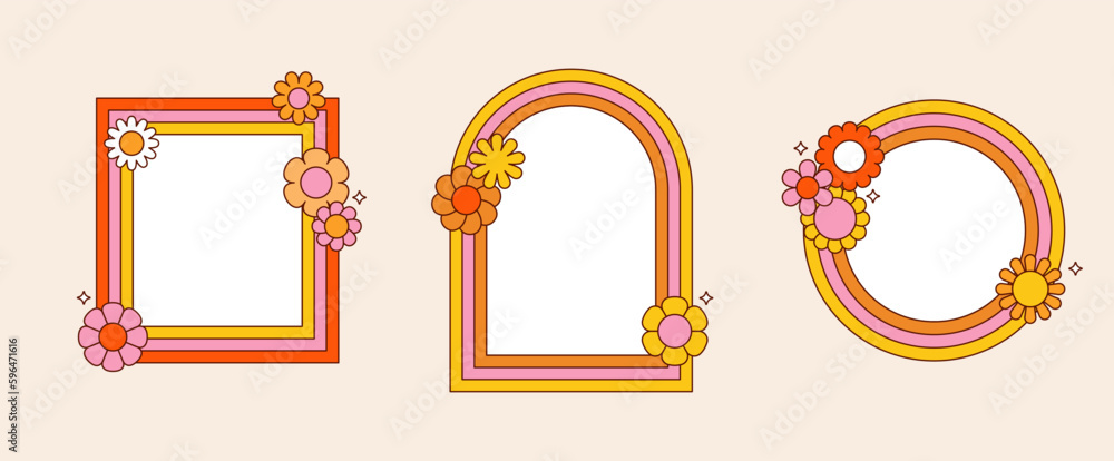 Vector linear banners and frames with copy space for text and flowers ...