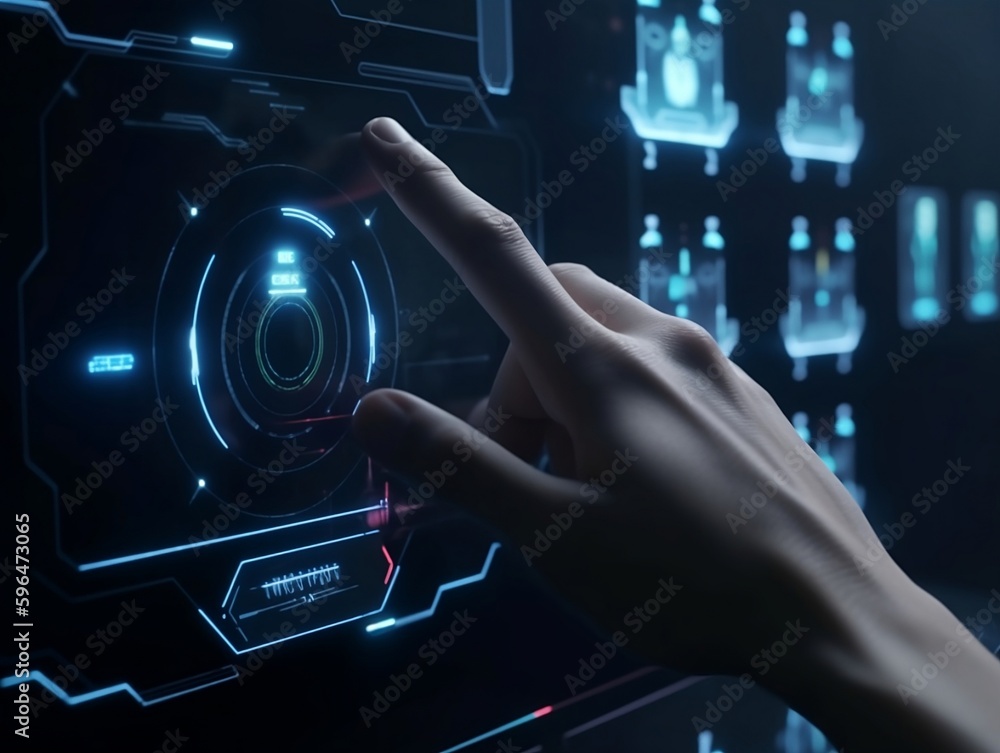 Finger touching virtual screen interface. Business process automation ...