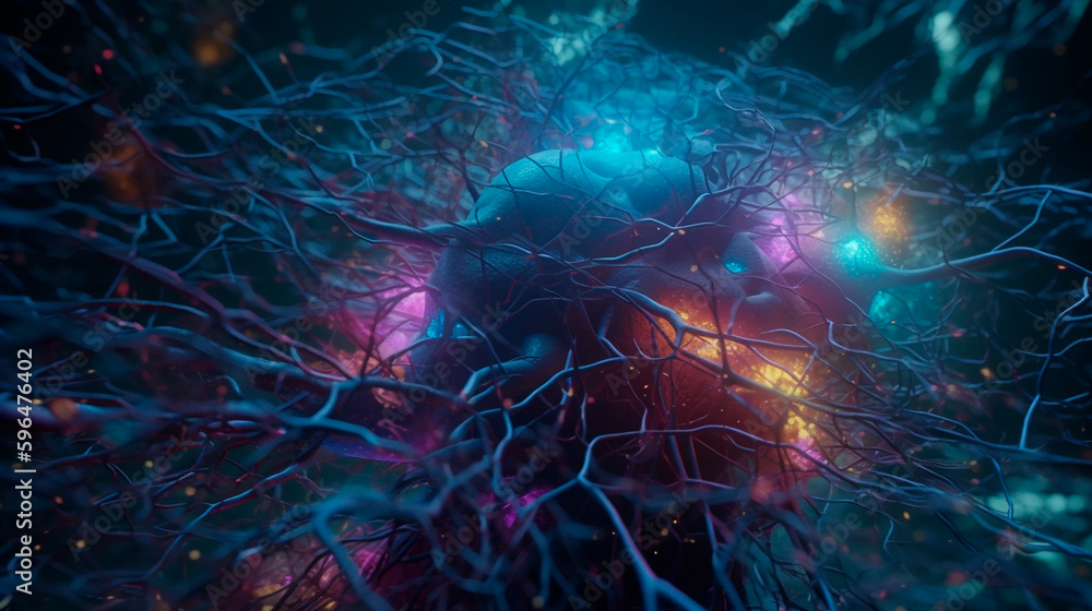 spread of digital brain connections. Artificial intelligence and the idea of neural networks ...