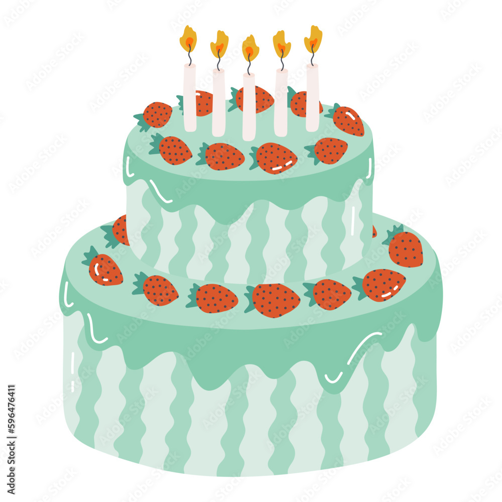 Flaming Birthday Cake Clip Art