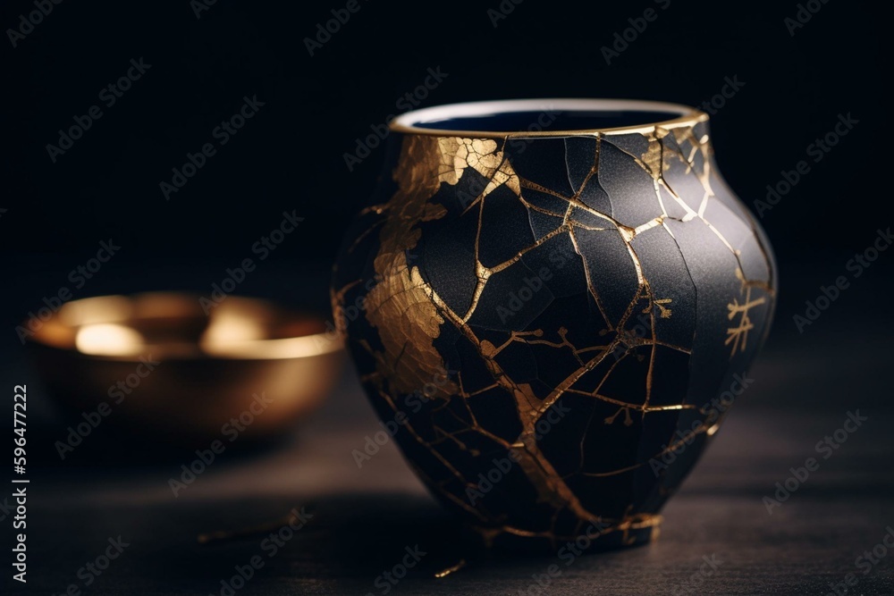 Kintsugi is the art of repairing broken pottery with gold or silver. It ...