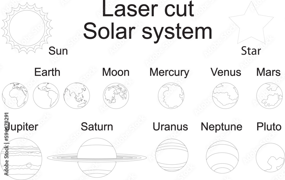 Solar system planets Laser cut vector template home decor woodwork diy ...