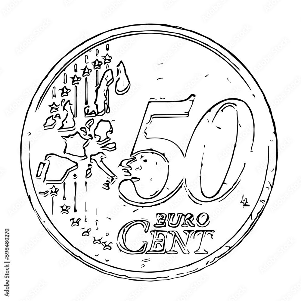 Vector grunge texture of a fifty euro cent coin, ideal for design ...