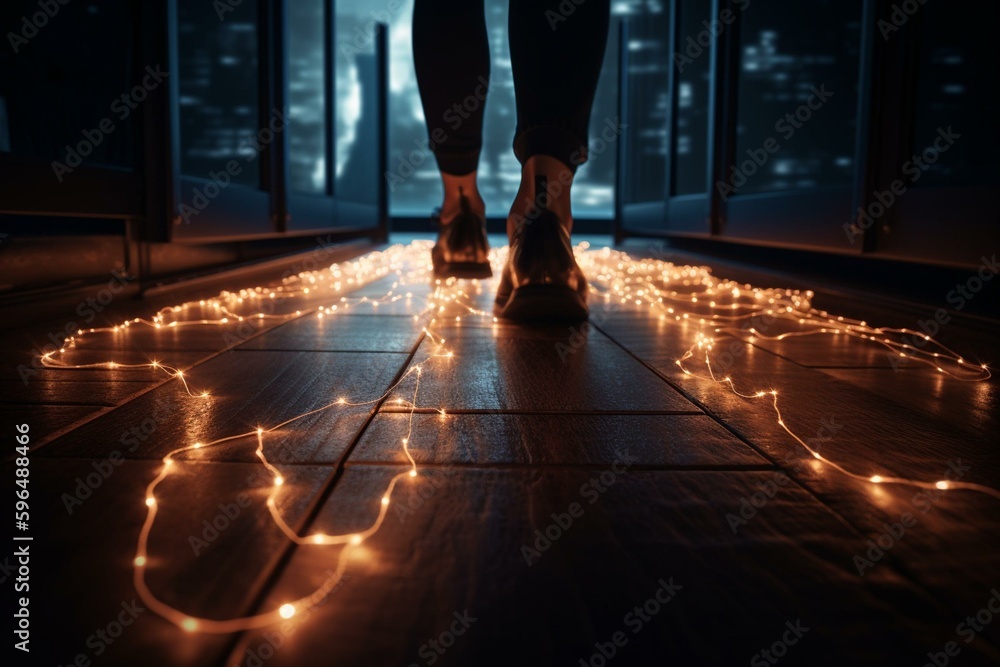 Feet on illuminated path, digital trace wallpaper. Generative AI Stock ...