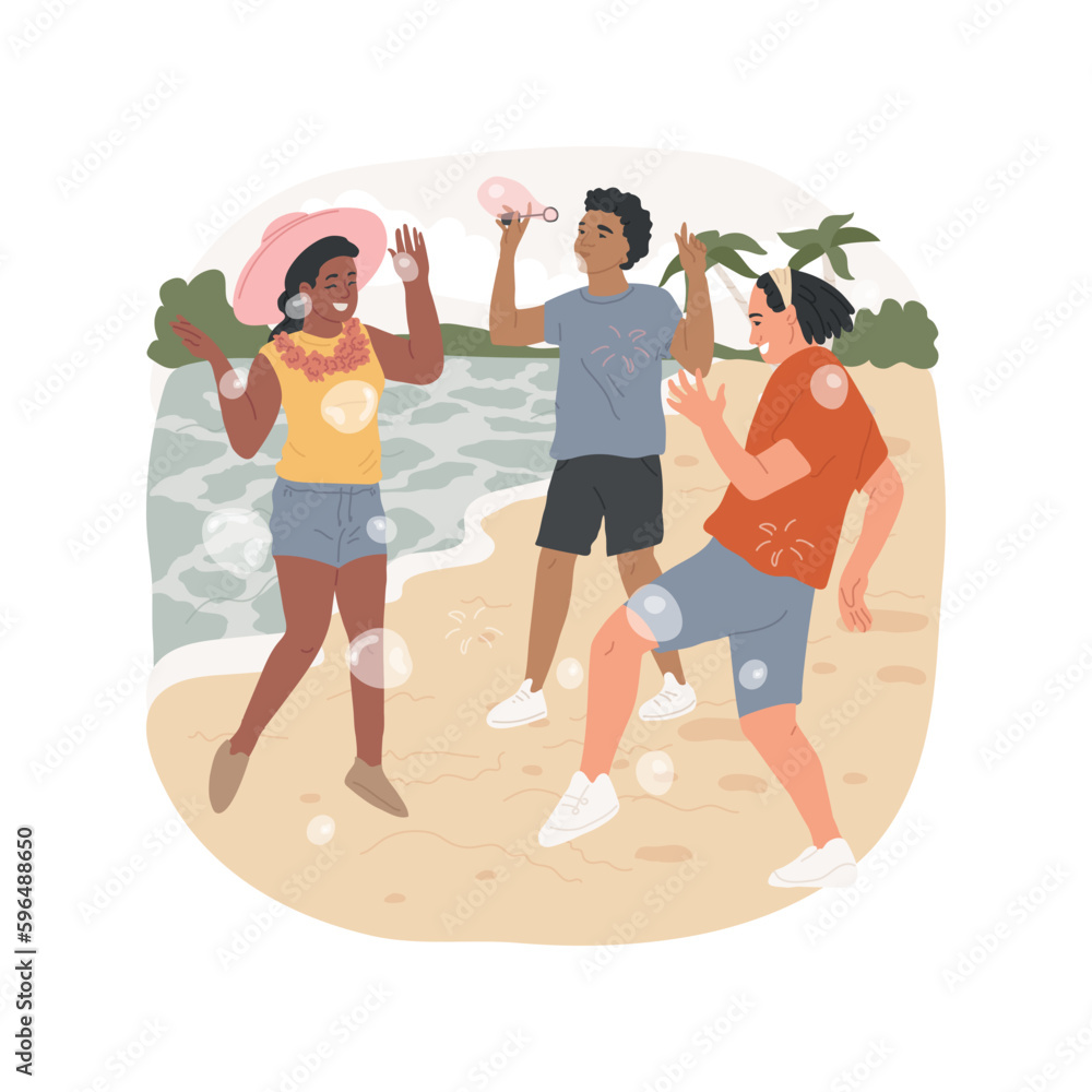 Beach party isolated cartoon vector illustration. Diverse teens dancing ...