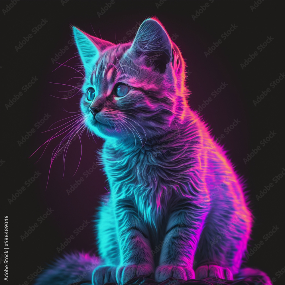 Explore the vibrancy of a day-glo colored cat kitten set against a ...