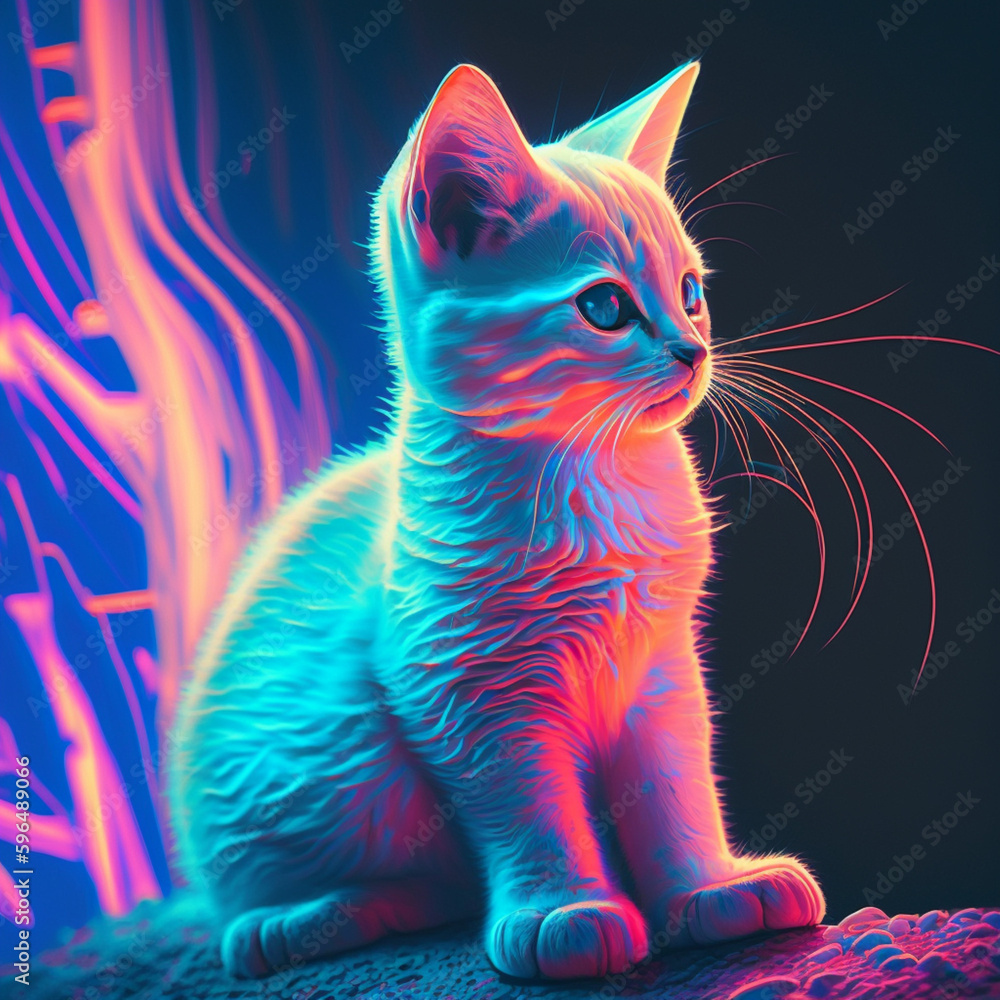 Explore the vibrancy of a day-glo colored cat kitten set against a ...
