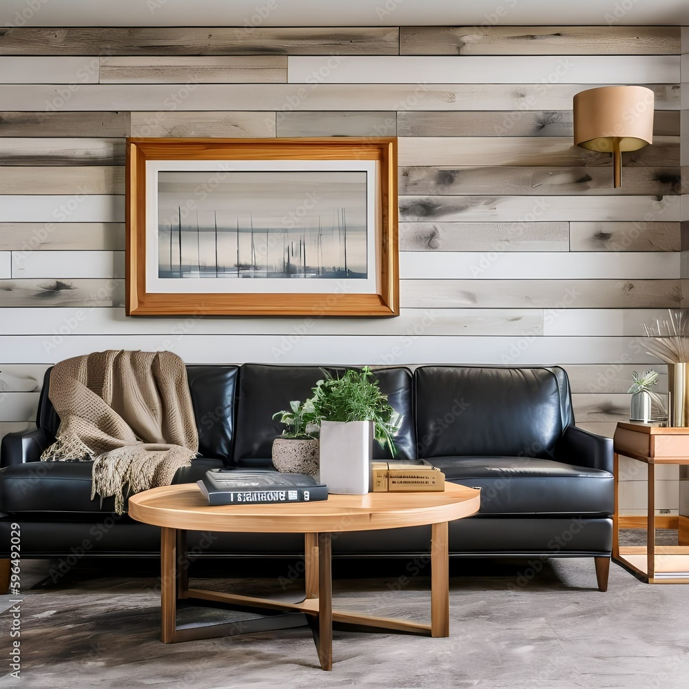 14 A modern farmhouse-style living room with a shiplap accent wall ...