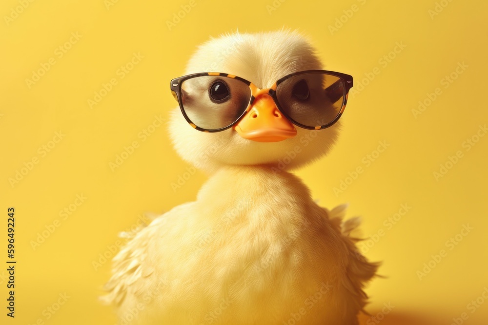 Funny Cute Duck In Sunglasses With Happy Emotion Ai Generated Human Enhanced Stock