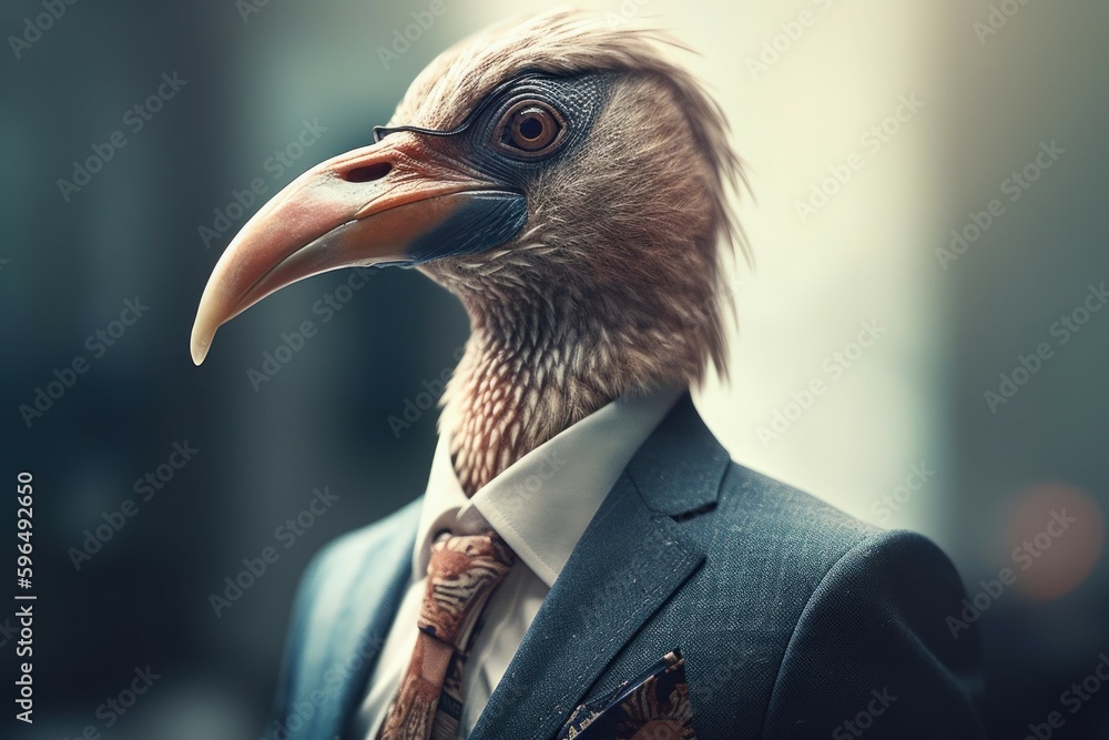 Anthropomorphic bird dressed in a suit like a businessman. business ...