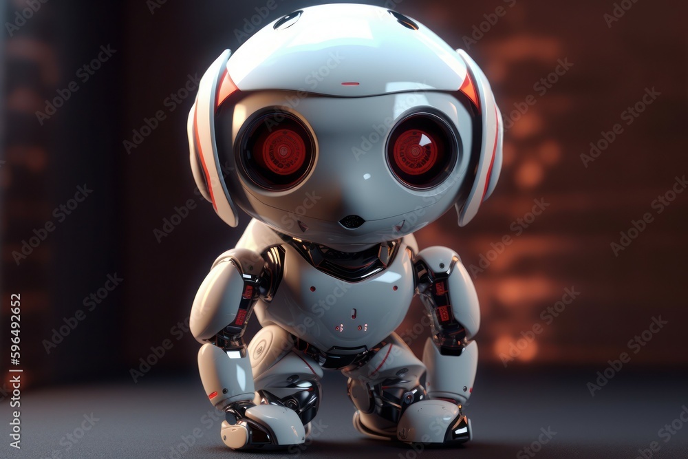 Cute little robot for friendship with kids. Modern technology concept ...