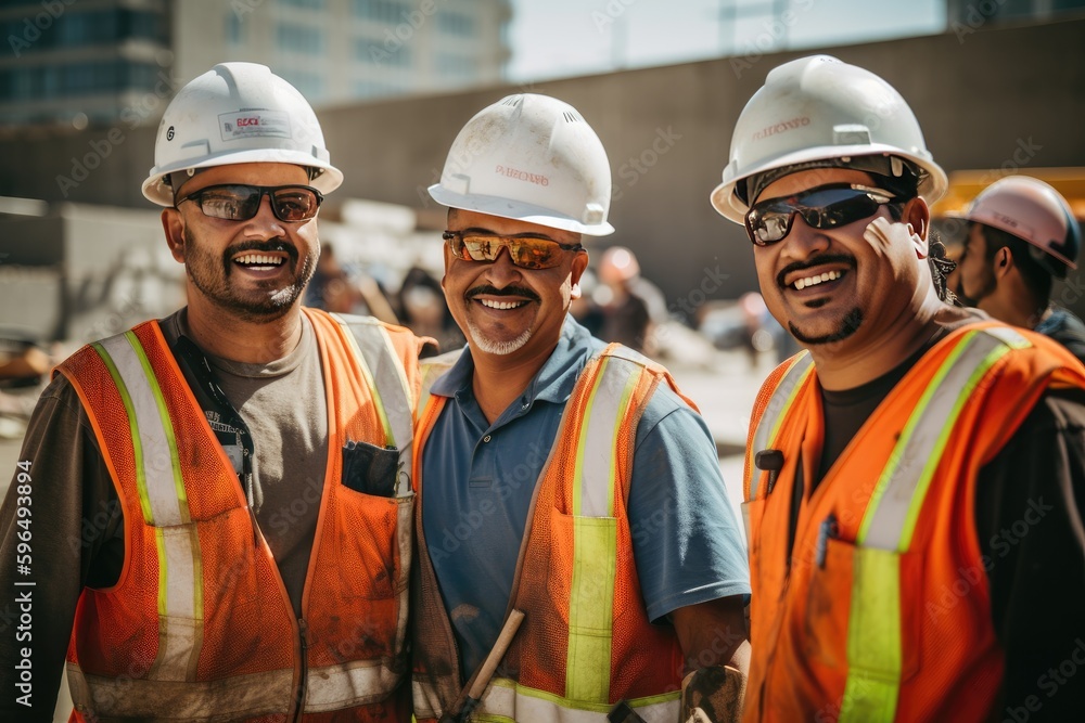 Positive and motivated construction crew on a building project Stock ...