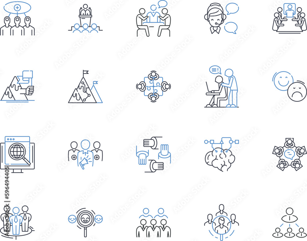 Combined effort line icons collection. ollaboration, teamwork, synergy ...