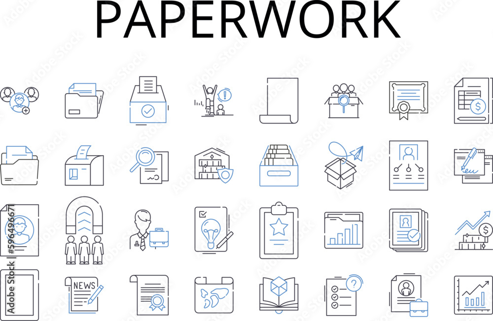 Paperwork line icons collection. Documentation, Red tape, Records ... Paperwork line icons collection. Documentation, Red tape, Records ...