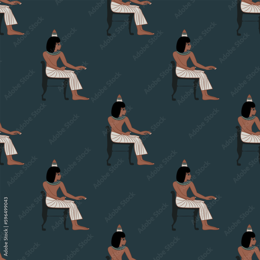 Seamless ethnic pattern with seated ancient Egyptian men or pharaohs ...
