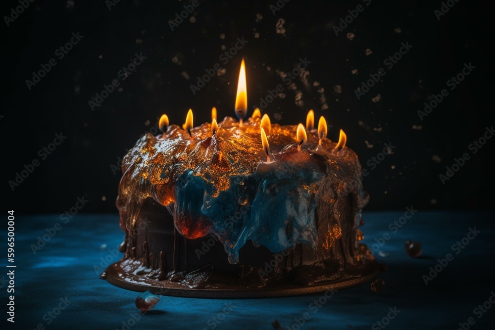 Depicts a cake Earth with melting ice caps and fire the shape of ...