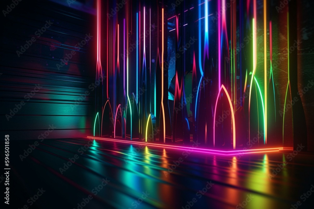 Abstract neon background with colorful spectrum and glowing vertical ...