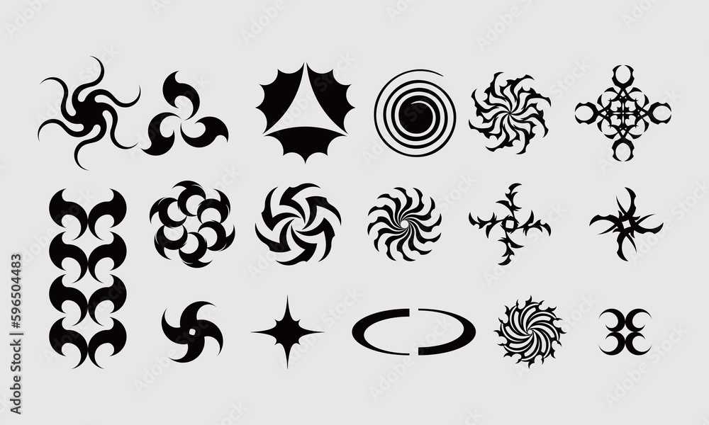 Abstract icon shape symbol set bundle geometric spiral brutalism acid ...