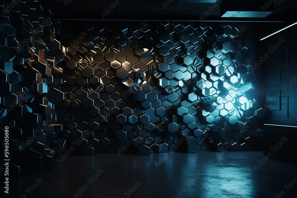 Wall made of 3D shapes over black tech background. Generative AI Stock ...