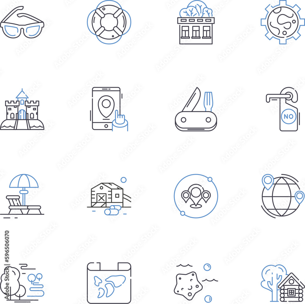 Travel bureau line icons collection. Voyage, Itinerary, Tour, Excursion ...