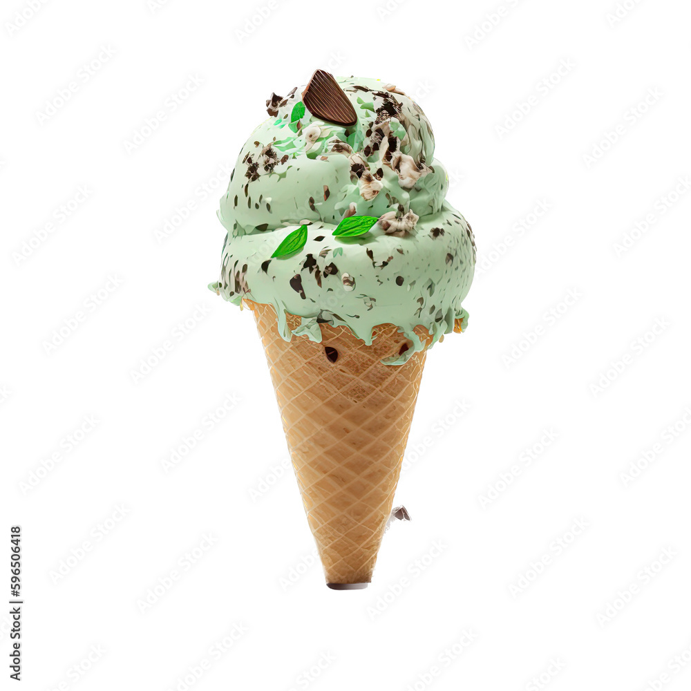an isolated ice cream cone mint chocolate chip, summer-themed ...