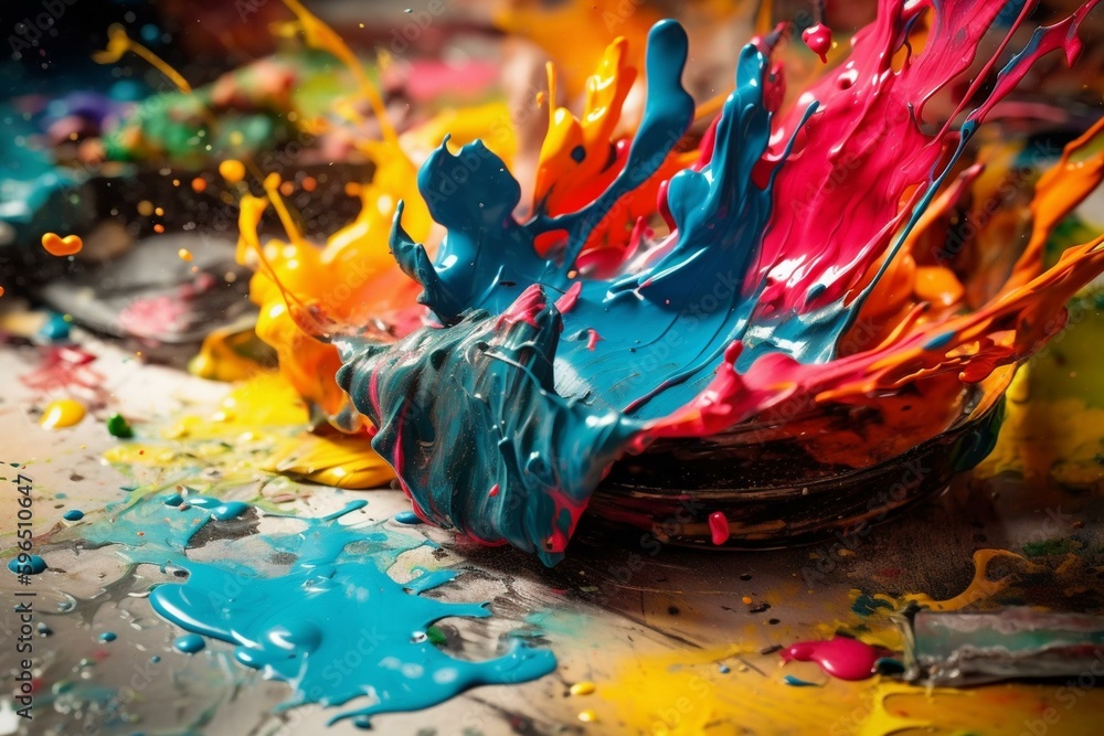 Abstract colorful acrylic paint splash on background with brush strokes ...